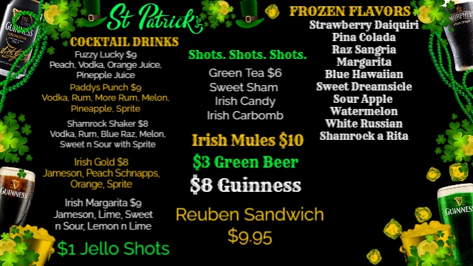 St. Patrick's Cocktail Menu Display Template | PosterMyWall
