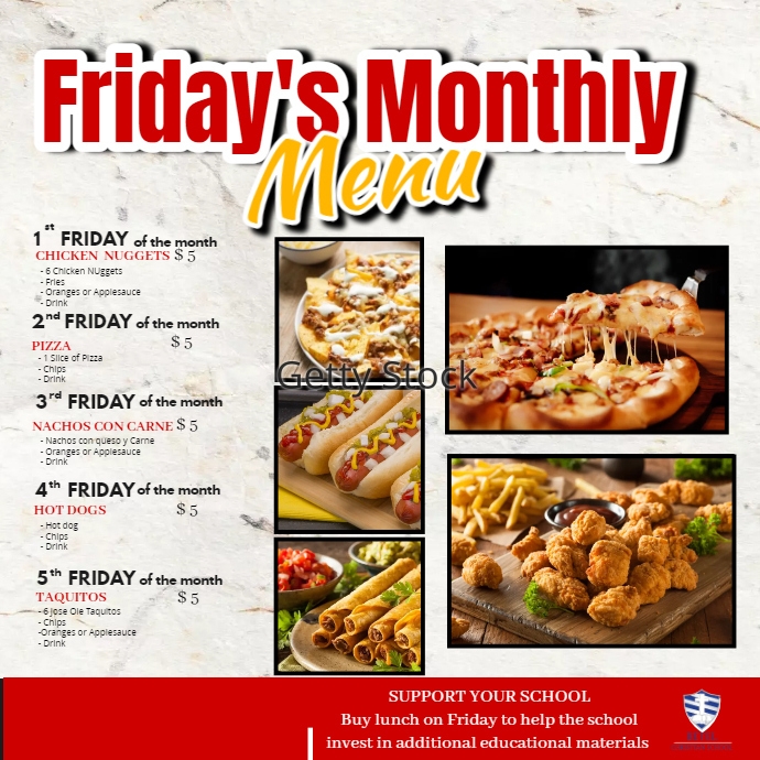 Friday's Monthly Menu | PosterMyWall