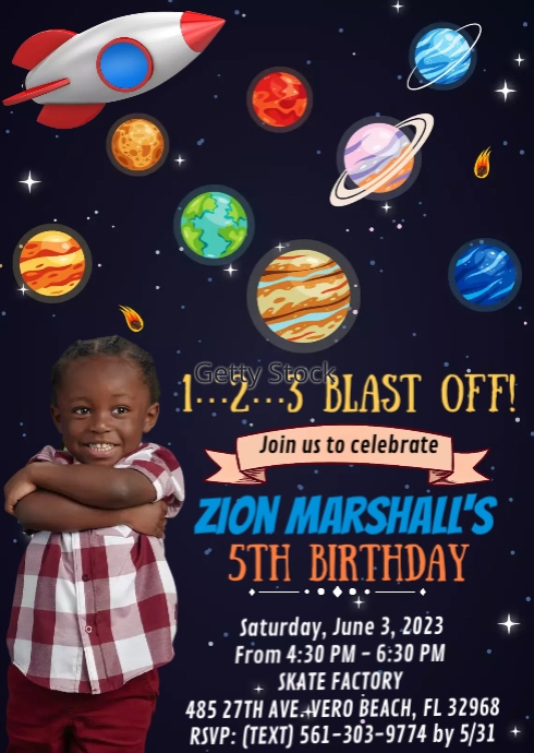 Planet and space birthday theme invitation | PosterMyWall