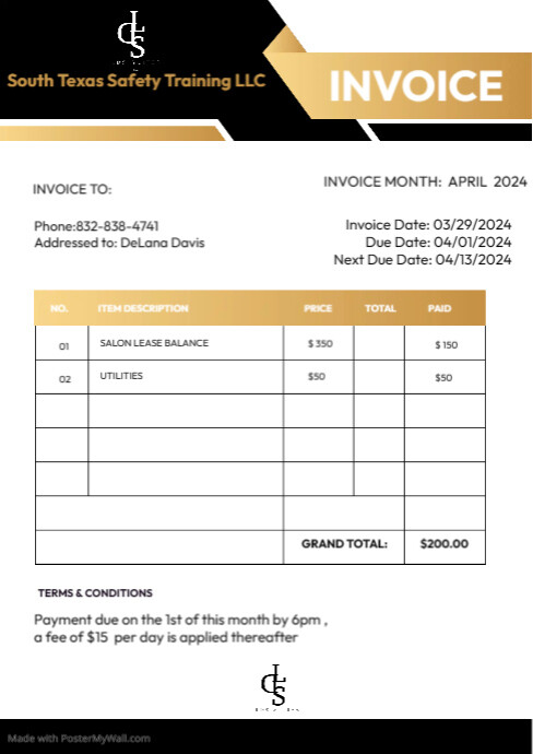 Gold Invoice Template (2) | PosterMyWall
