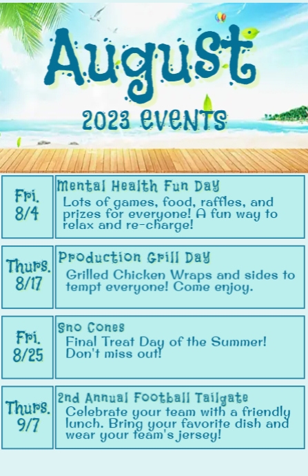 August Upcoming Events Calendar | PosterMyWall