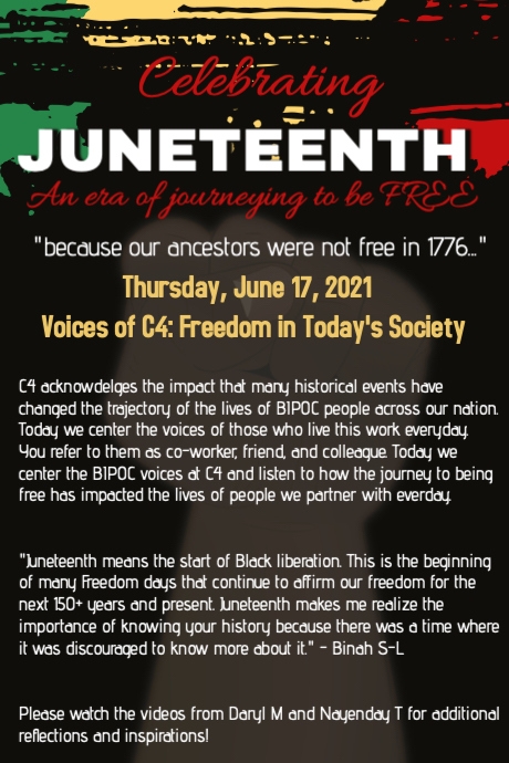Thursday C4 Juneteenth Week long Celebration | PosterMyWall