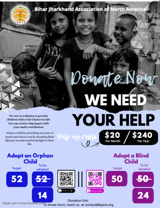 Copy of Orange & Black Kids Orphanage Charity Post | PosterMyWall