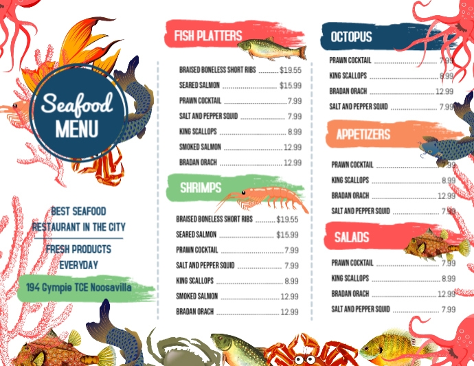 Seafood Menu Design | PosterMyWall