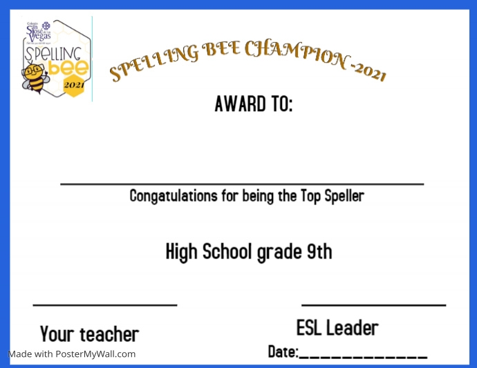 Copy of Copia de Spelling Award | PosterMyWall