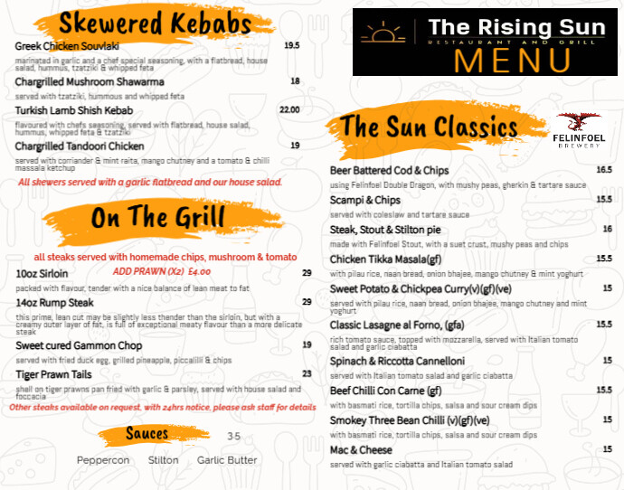 Rising Sun Evening Menu A side | PosterMyWall
