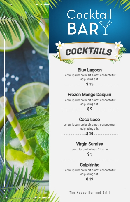 Blue and Green Cocktail Menu Halfpage Wide | PosterMyWall