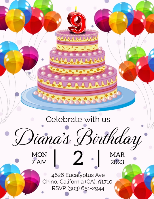 9th Birthday cake Template | PosterMyWall
