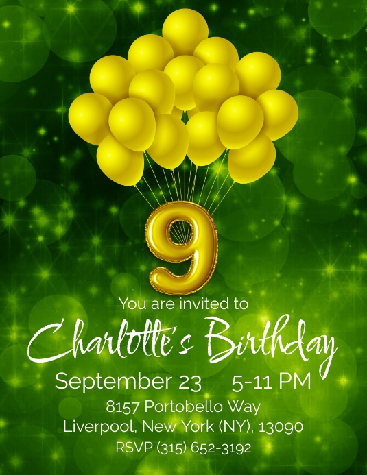 9th birthday party invitation blue balloon Template | PosterMyWall