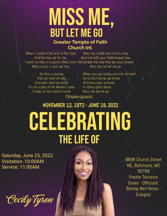 A Celebration of Life , funeral , homegoing Template | PosterMyWall