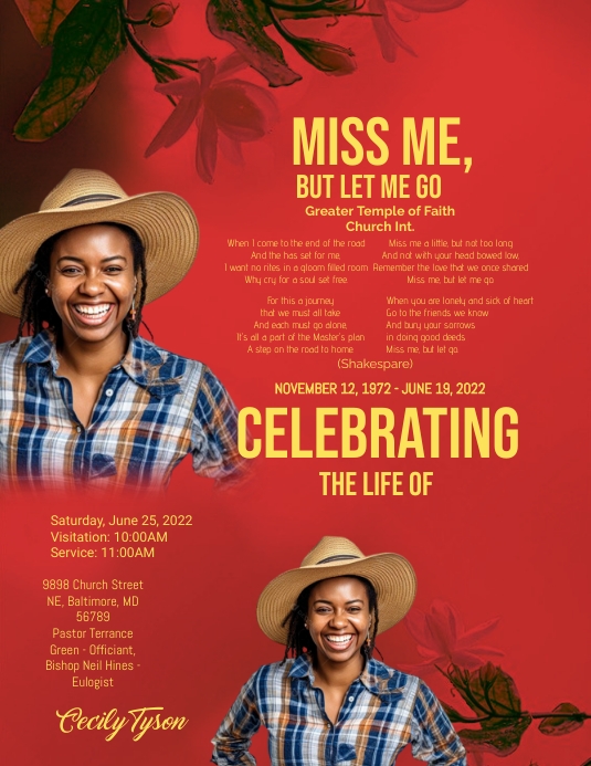 A Celebration of Life , funeral , homegoing Template | PosterMyWall