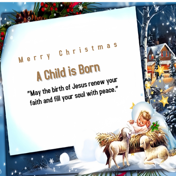 A child is born - Vintage illustrated Nativity Christmas Poster ...