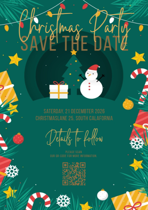 A Christmas Save the date green festive card Template | PosterMyWall