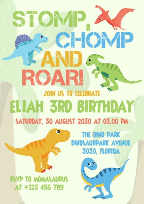 A Colorful Dinosaur birthday invitation Template | PosterMyWall