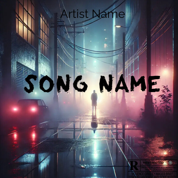 Copy of a dark, cinematic urban setting with neon reflections, a ...