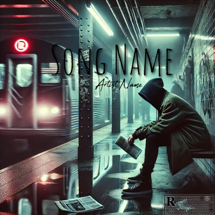 A gritty rap song cover set in a moody subway station at night Template ...