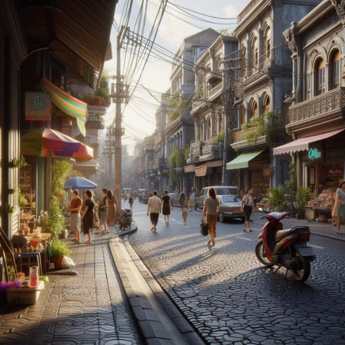 Plantilla de A hyper-realistic urban street scene during the day ...