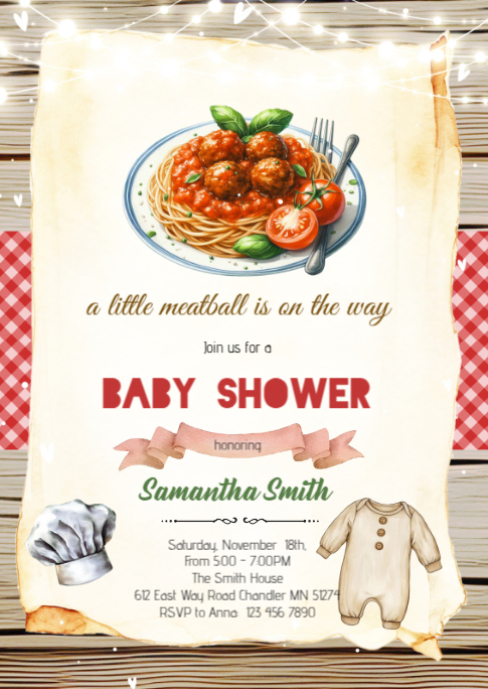 A Little Meatball Baby Shower Invitation Template | PosterMyWall
