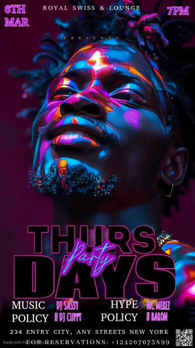 Copy of A vibrant and visually striking flyer for a Thursday party ...