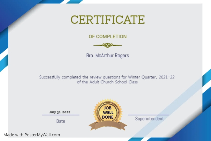 CERTIFICATE OF COMPLETION | PosterMyWall