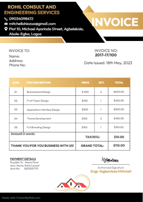 Gold Invoice Template | PosterMyWall