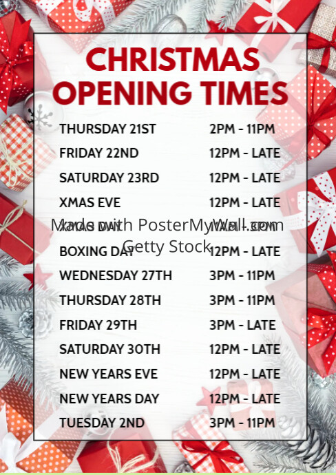 Opening Times Christmas Days holidays Retail | PosterMyWall