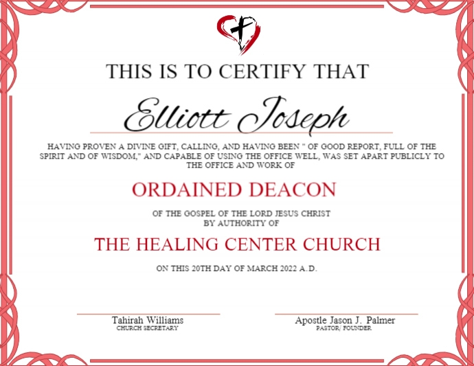 E. JOSEPH Deacon ordination cert | PosterMyWall