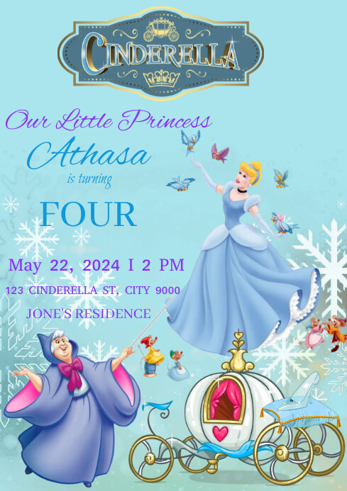 A4 Cinderella birthday Template | PosterMyWall