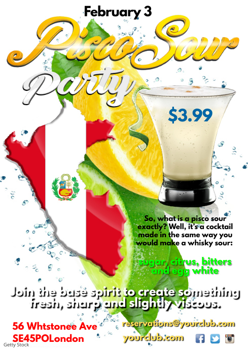 A4 Pisco Sour Party Poster Template | PosterMyWall