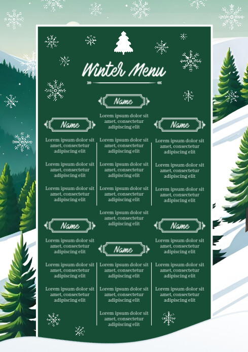 Copy of A4 Printable Winter Menu Card Template Design Green | PosterMyWall