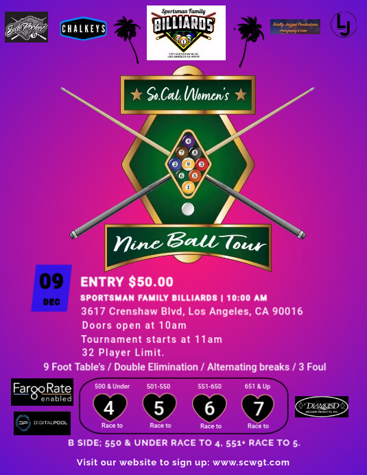 9 ball tour (Tournament Flyer) Sportsman Family Billiards | PosterMyWall