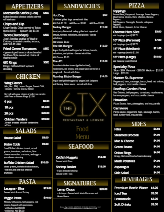 Copy of The 6IX Restaurant & Lounge Food Menu | PosterMyWall