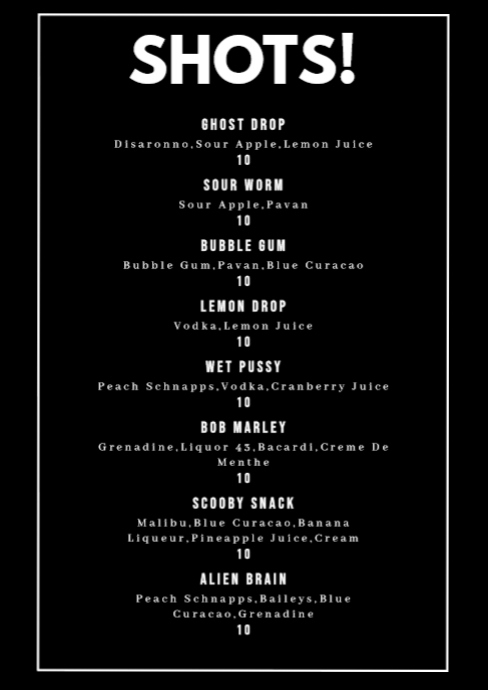 Shots List Front | PosterMyWall