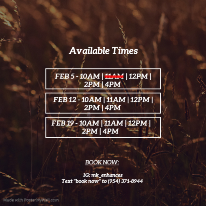 Copy of available service booking times design | PosterMyWall