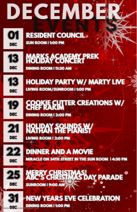 Christmas calendar, Christmas events,calendar | PosterMyWall