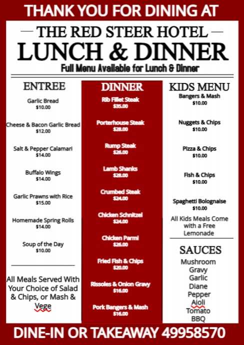 Red Steer Menu | PosterMyWall