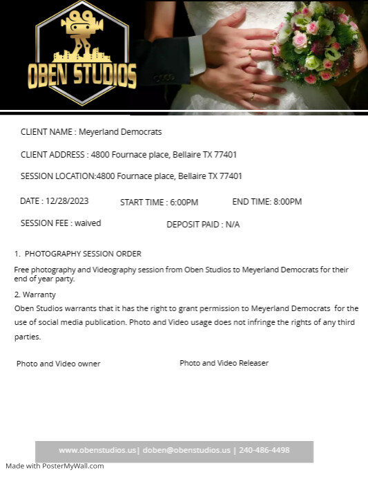 Photographer Session contract form | PosterMyWall