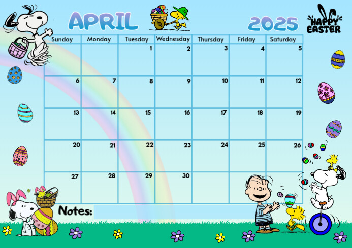 April Snoopy 2025 Calendar Template | PosterMyWall