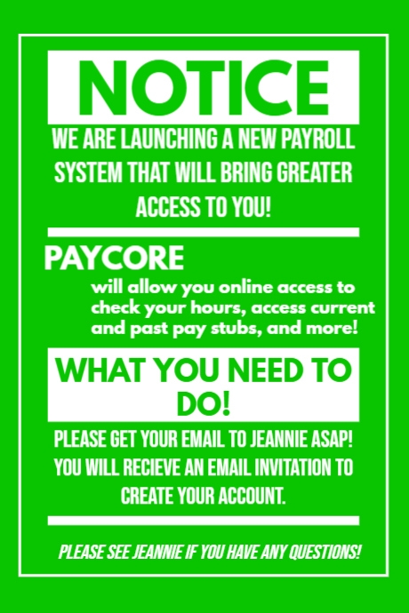 Paycore Notice | PosterMyWall