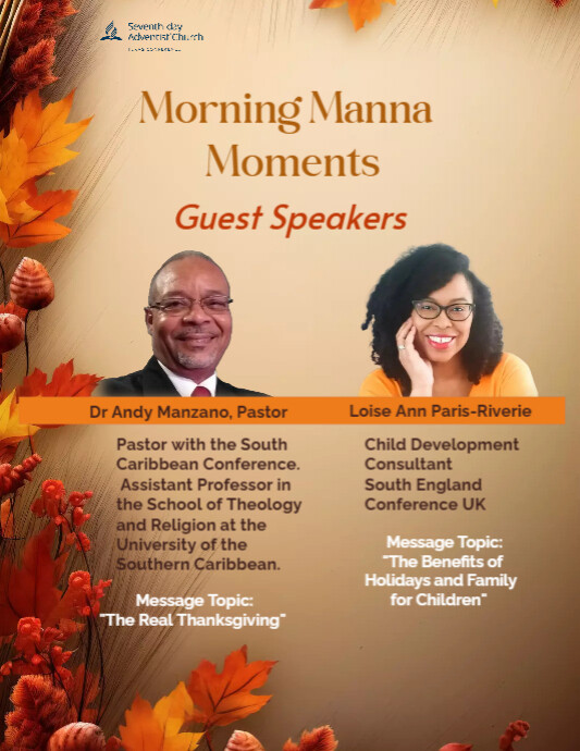 Morning Manna Moments - Guest Speakers v3 | PosterMyWall