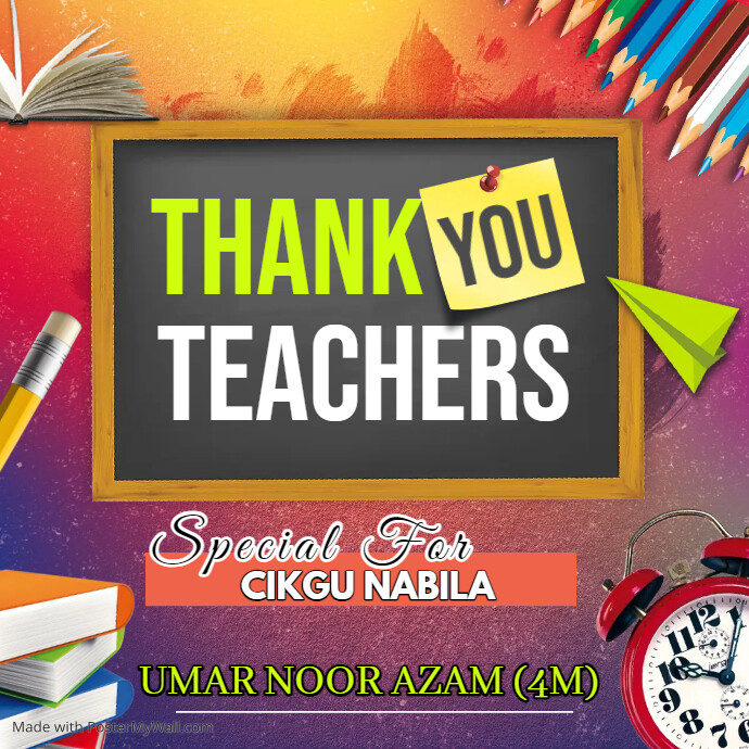 Red Thank You Teacher Educational Instagram Post | PosterMyWall