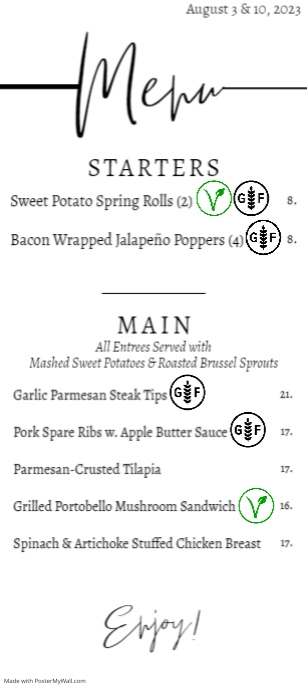 Copy of 7.20 & 7.27 Dinner Menu (1) | PosterMyWall