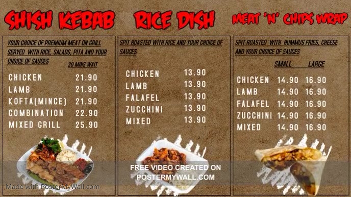 Copy of MENU 3 TV SCREEN | PosterMyWall