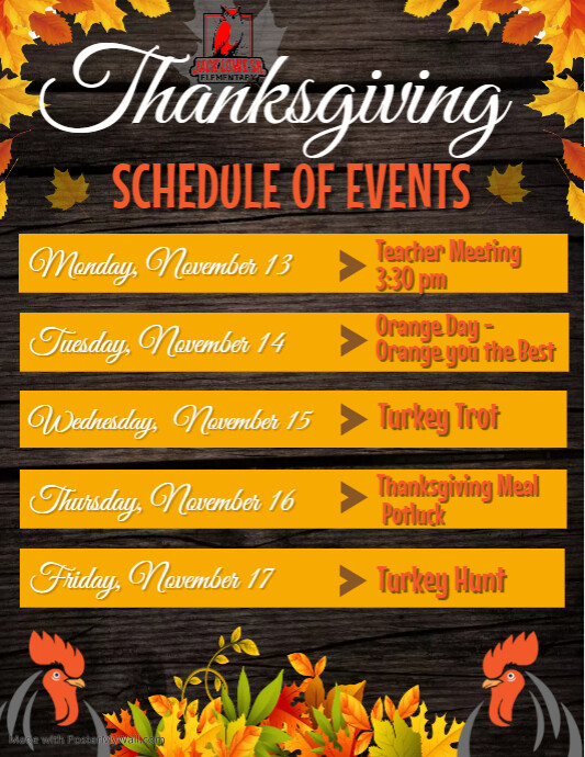 Thanksgiving Schedule of Events Flyer | PosterMyWall
