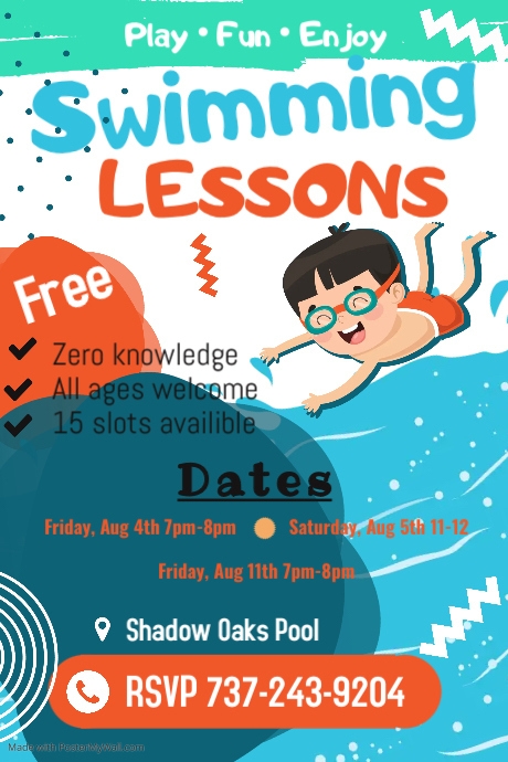 Swimming Lessons Poster Template | PosterMyWall