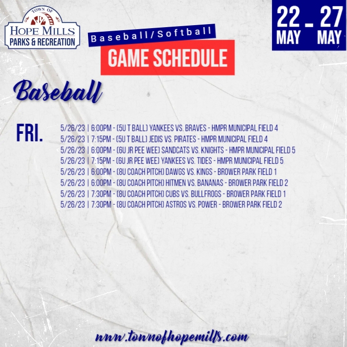 Baseball Game Schedule 5/22 -5/27 pt. 3 | PosterMyWall