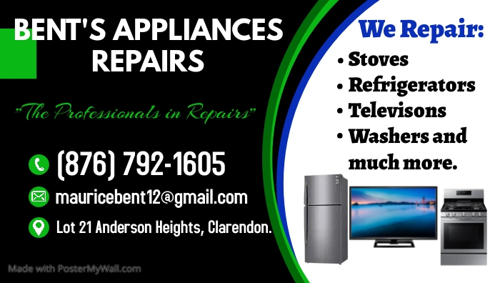 Bent's Appliance Business Card | PosterMyWall