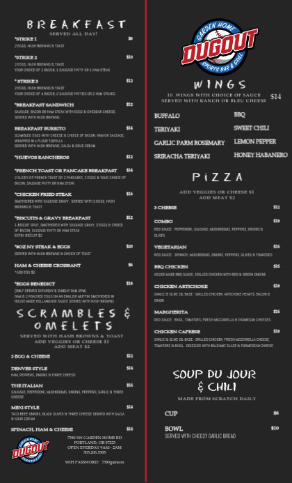 DUGOUT FRONT MENU | PosterMyWall