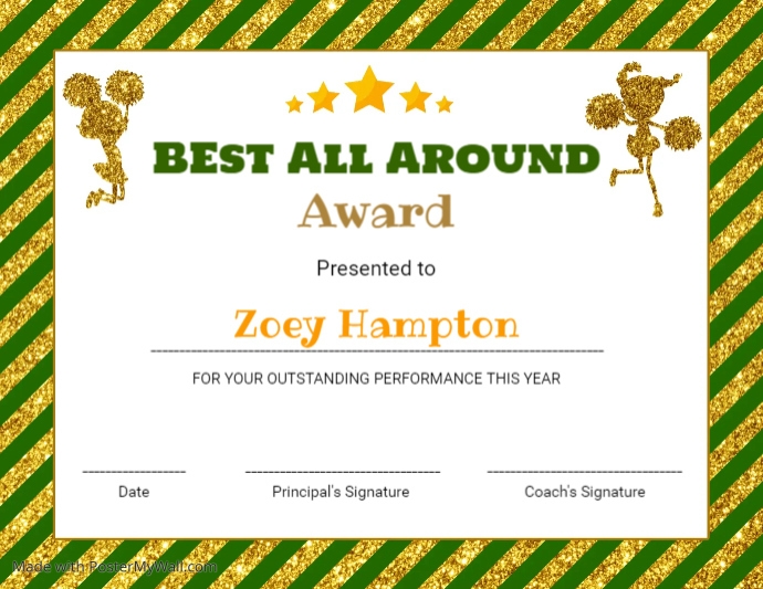 Copy of Green and gold cheerleading certificate (4) | PosterMyWall