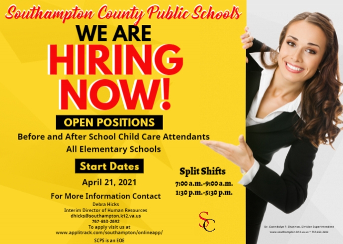 Before & After School care We Are Hiring Postcard | PosterMyWall
